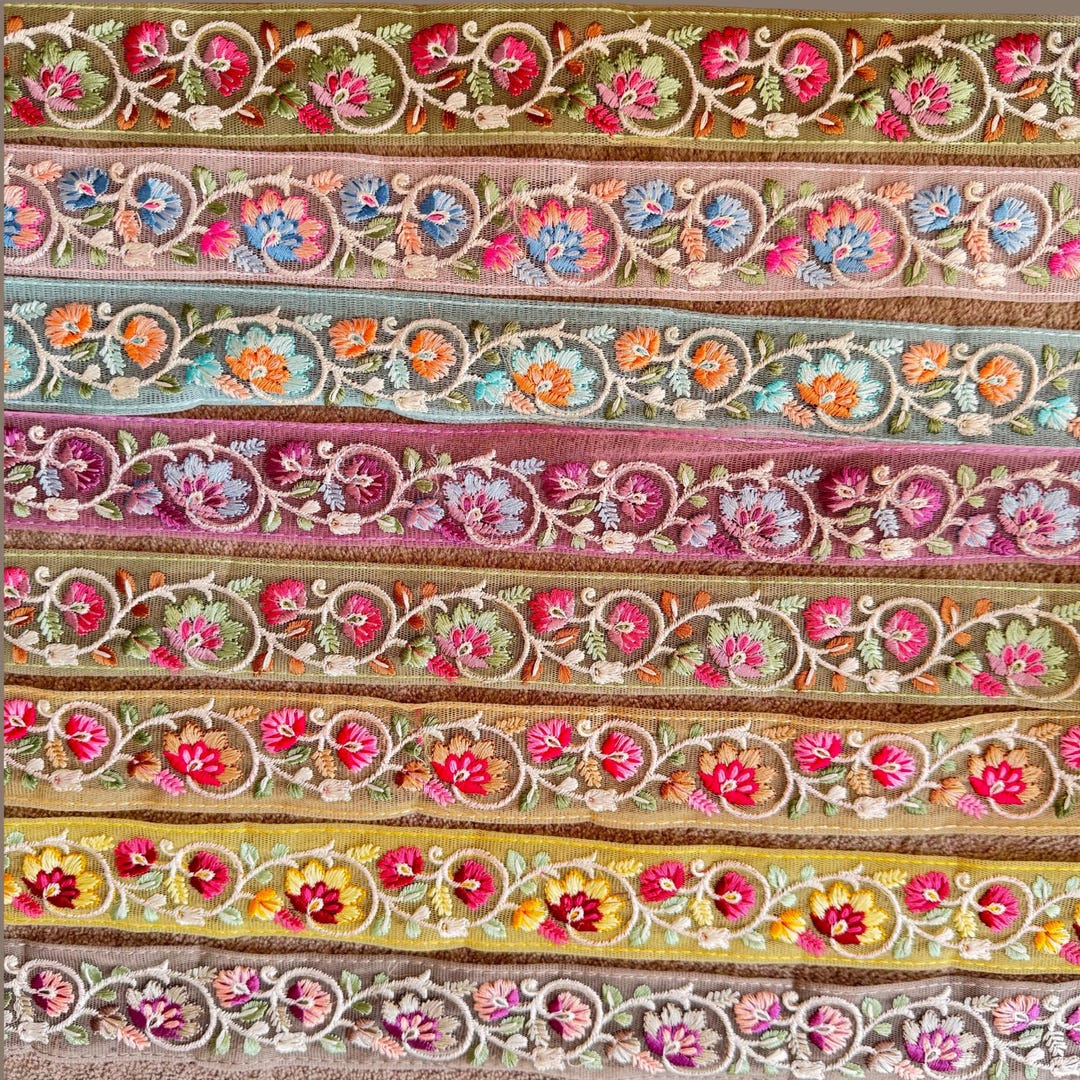 Floral Embroidered Net Trim | Floral Net Border | Net Lace | Indian ...