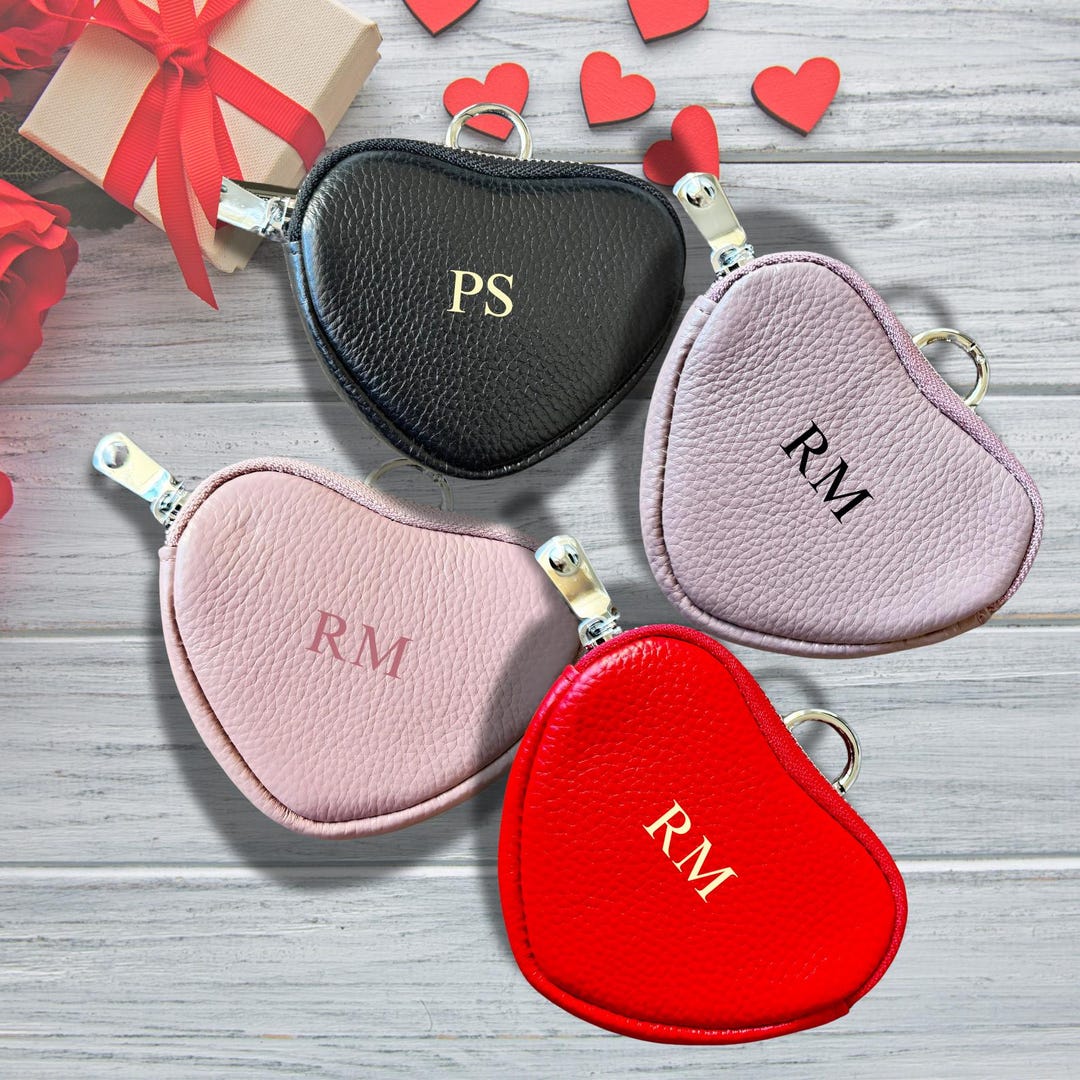 Personalized Leather Heart Coin Pouch Keychain: Mini Zipper Wallet - Etsy