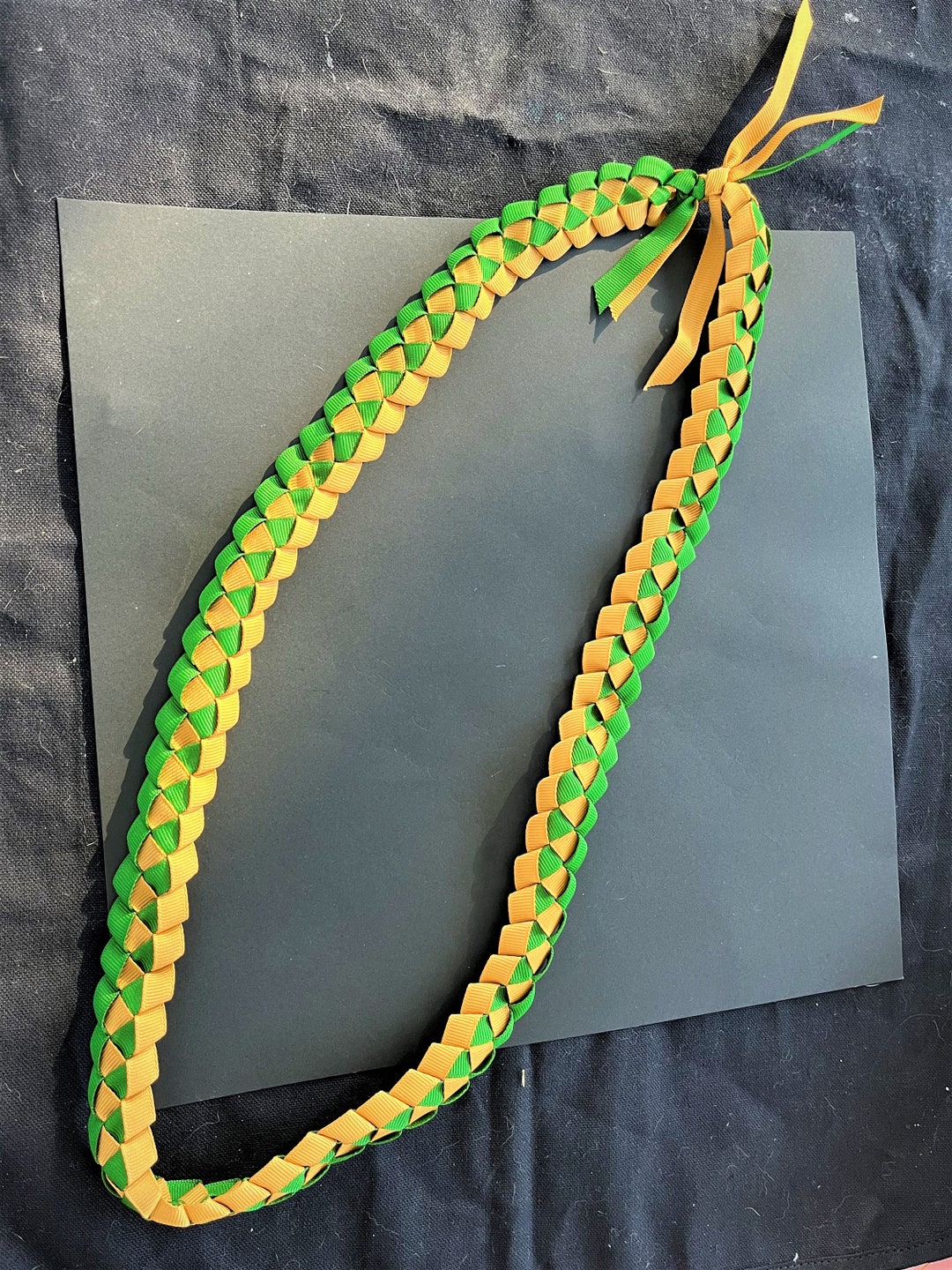 Handmade Hawaiian Ribbon Lei - Green and Old Gold - Etsy