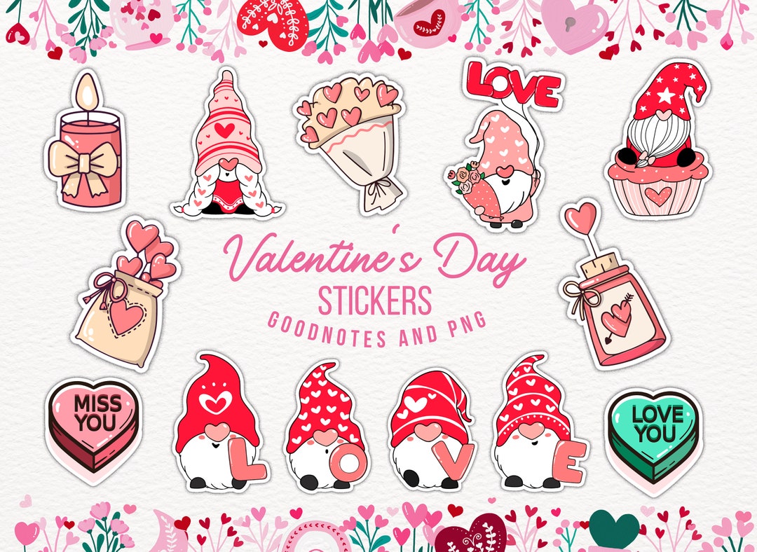 Valentine's Day Gnome Digital Planner Stickers - Cute Precropped Set ...