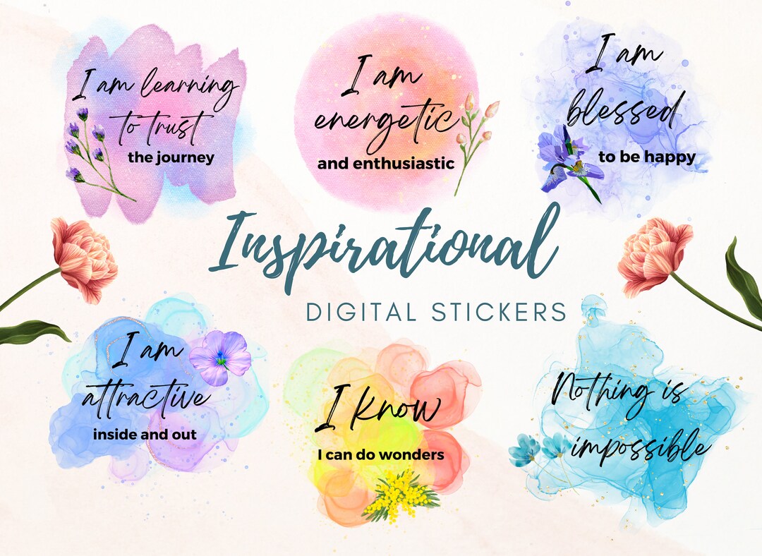 Daily Affirmation Digital Stickers for Goodnotes - Pre-cropped Positive ...