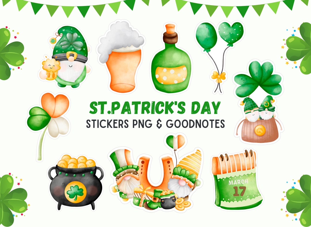 St Patrick Day Gnome, St Patrick Planner Stickers, Watercolor St ...