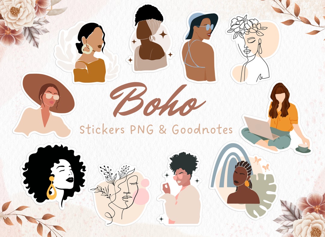 Bohemian Digital Sticker Pack: Pre-cropped PNG & Goodnotes Planner ...