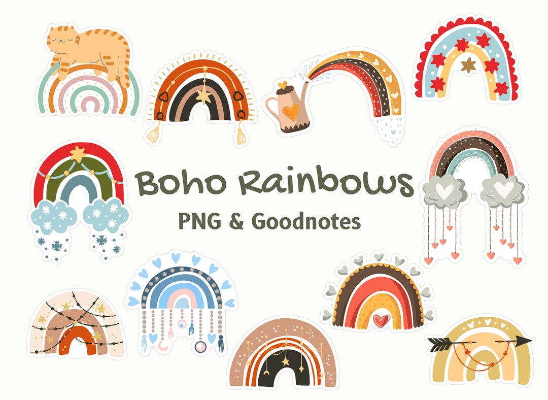 Boho Rainbow Digital Sticker Pack for Planners, iPad & Goodnotes - SVG ...
