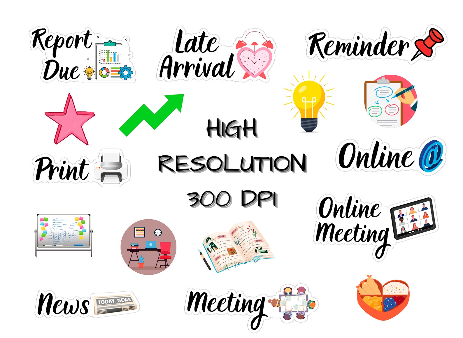 Digital Office & Work Planning Stickers for Goodnotes: Precropped PNG ...