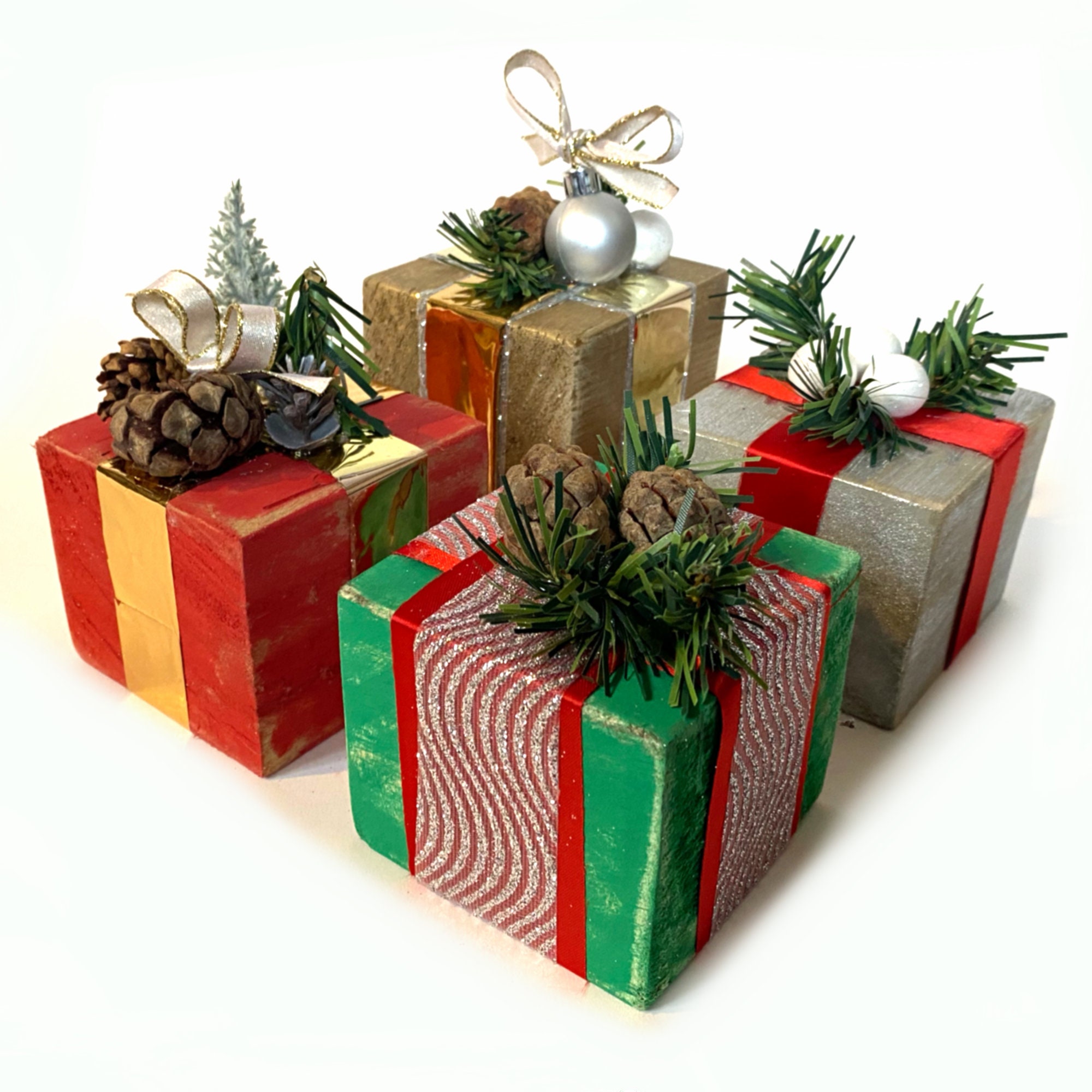 Multicolor Rustic Wooden Presents, Set of Four Rustic Presents ...