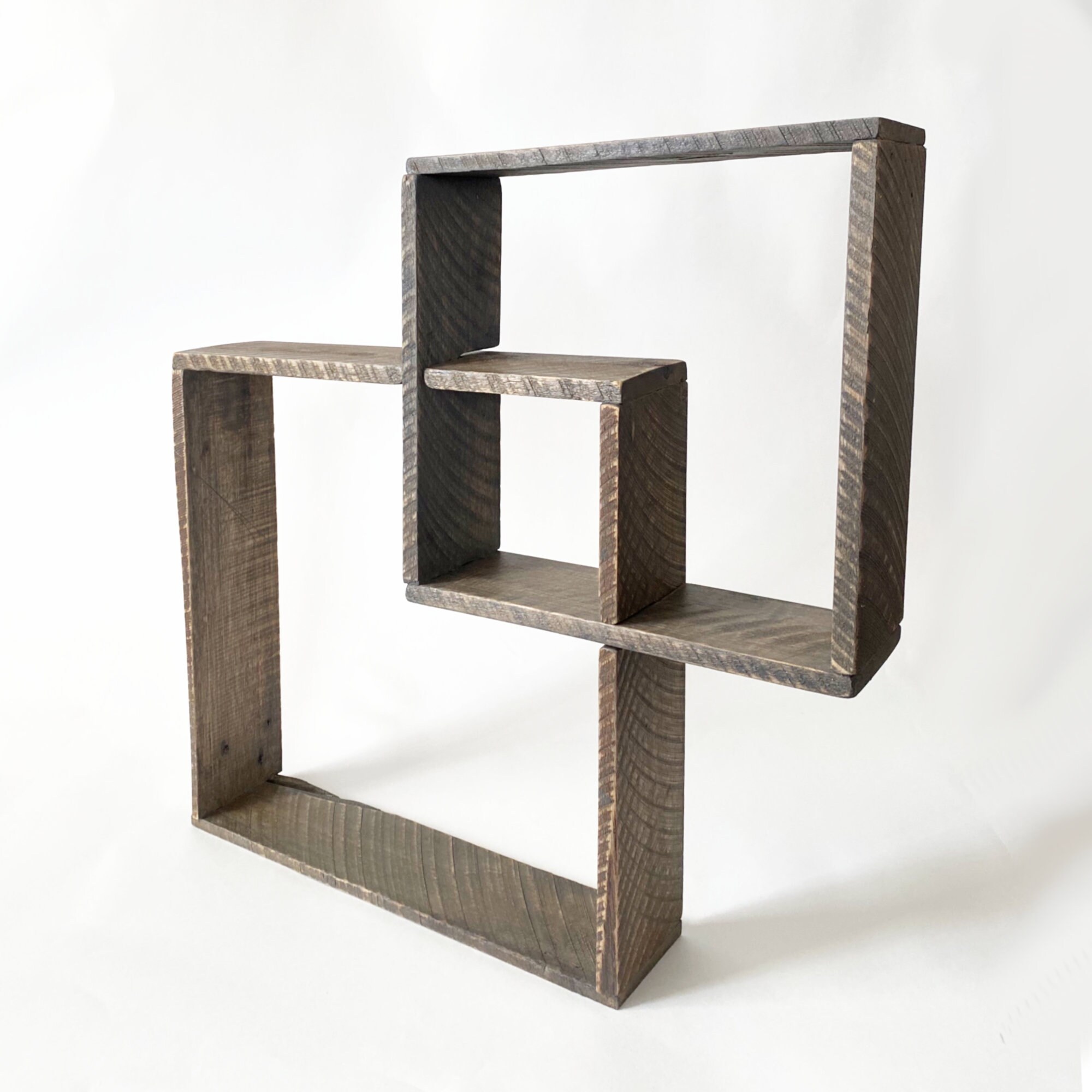Contemporary Rustic Wood Interlocking Square Shelving Until in Gray ...
