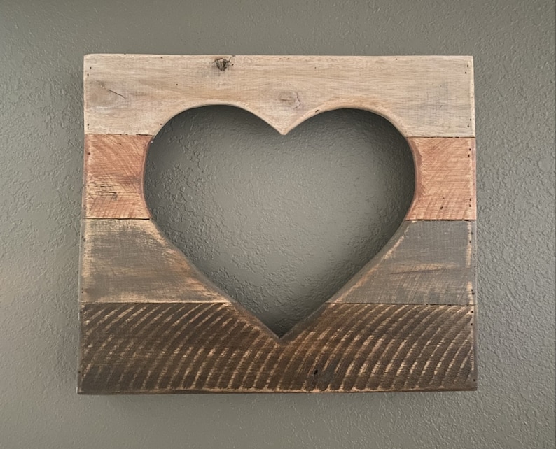 Rustic Wooden Wall Art With Heart Shaped Cut Out, Reclaimed Wood Heart ...