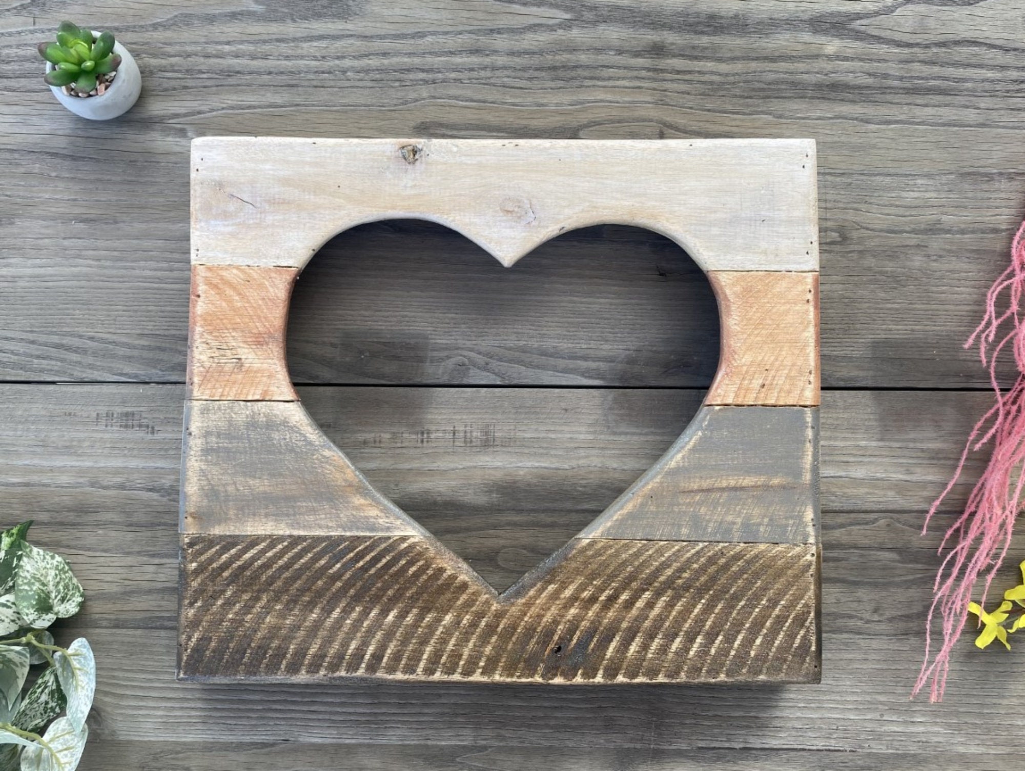 Rustic Wooden Wall Art With Heart Shaped Cut Out, Reclaimed Wood Heart ...