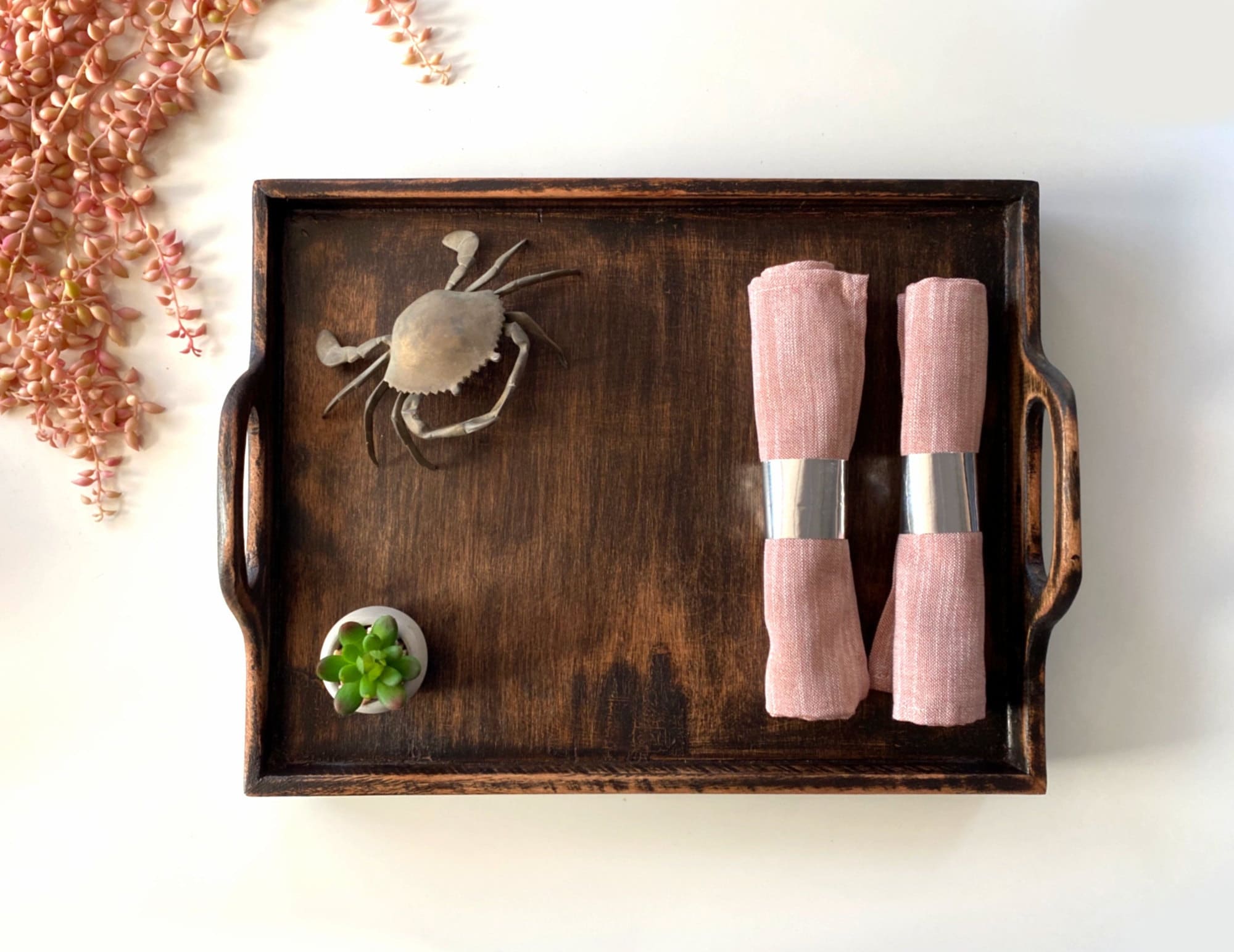 Large Rustic Wooden Tray, Serving Tray, Wooden Ottoman Tray, Coffee ...