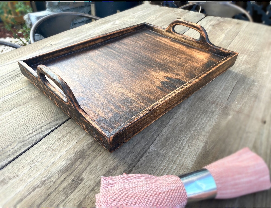 Large Rustic Wooden Tray, Serving Tray, Wooden Ottoman Tray, Coffee ...
