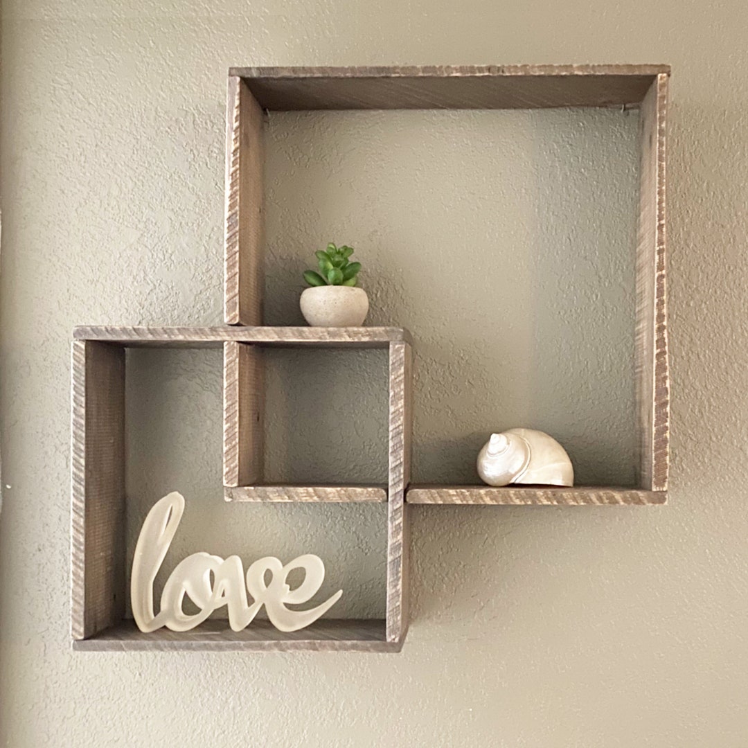 Contemporary Rustic Wood Interlocking Square Shelving Until in Gray ...