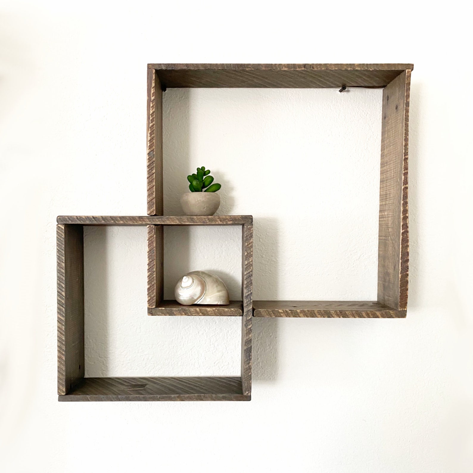 Contemporary Rustic Wood Interlocking Square Shelving Until in Gray ...