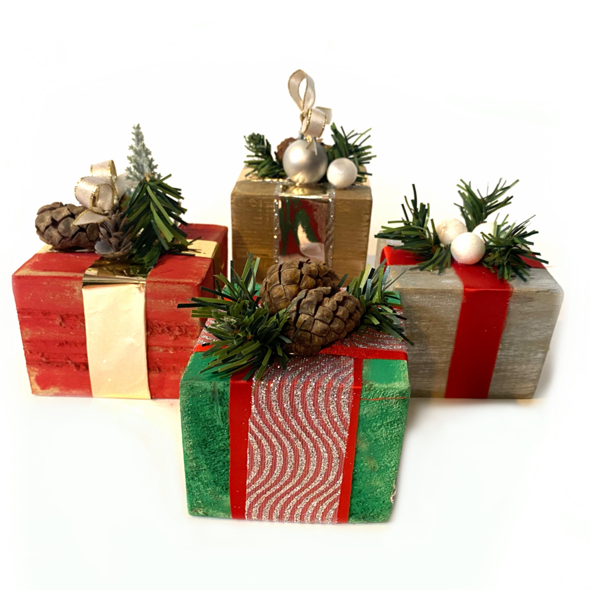 Multicolor Rustic Wooden Presents, Set of Four Rustic Presents ...