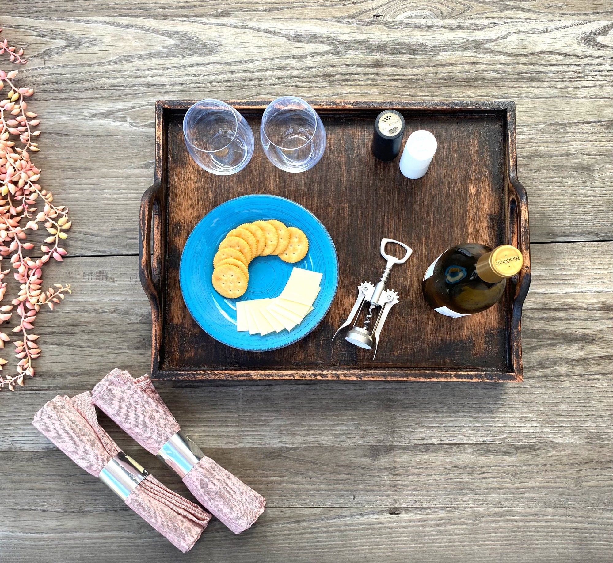 Large Rustic Wooden Tray, Serving Tray, Wooden Ottoman Tray, Coffee ...