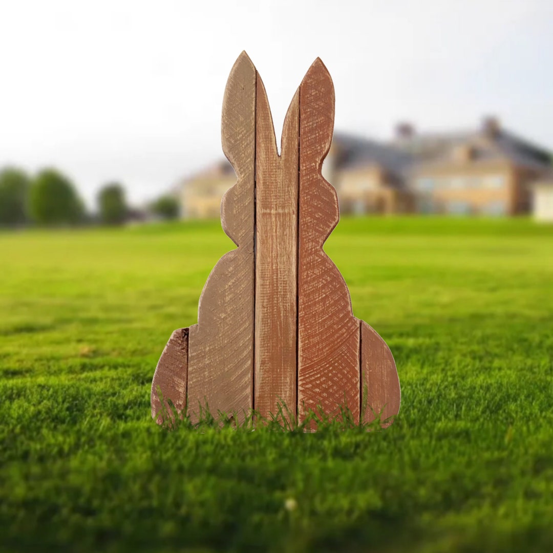 Rustic Wooden Easter Bunny, Easter Bunny Wood Carving, Spring Decor ...