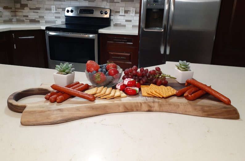 Solid Black Walnut Charcuterie Board With Modern Round Handle - Etsy