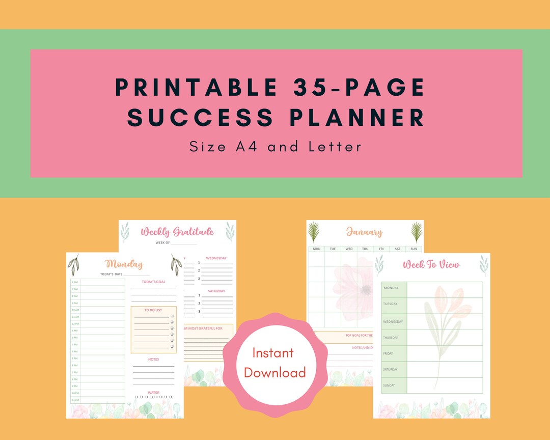 Printable Success Planner | Sheets for Year, Month, Week and Day | A4 ...