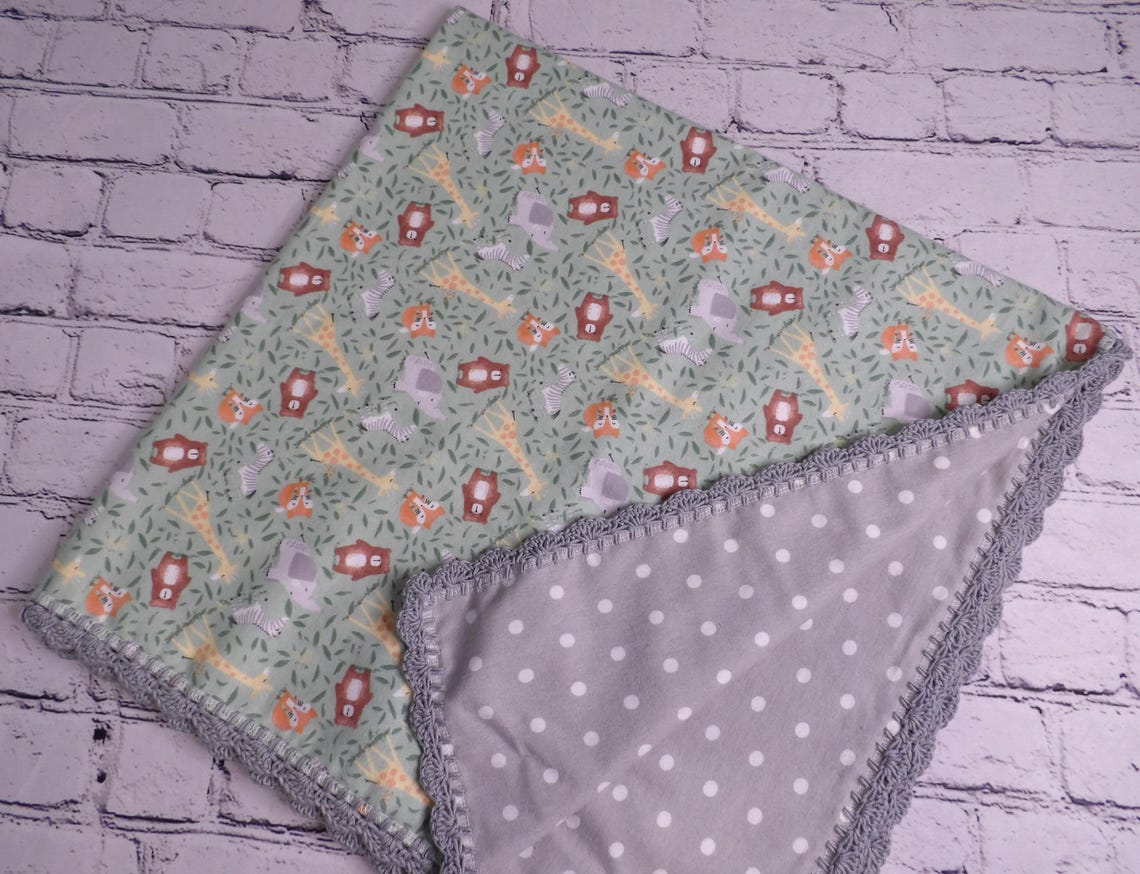 Flannel Receiving Blanket With Crochet Edge/crochet Trim/double-sided ...