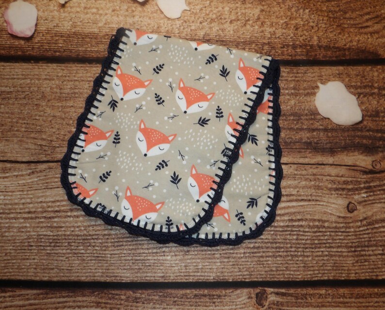 Flannel Baby Boy or Girl Burp Cloth Set of 2 With Crochet Edge ...