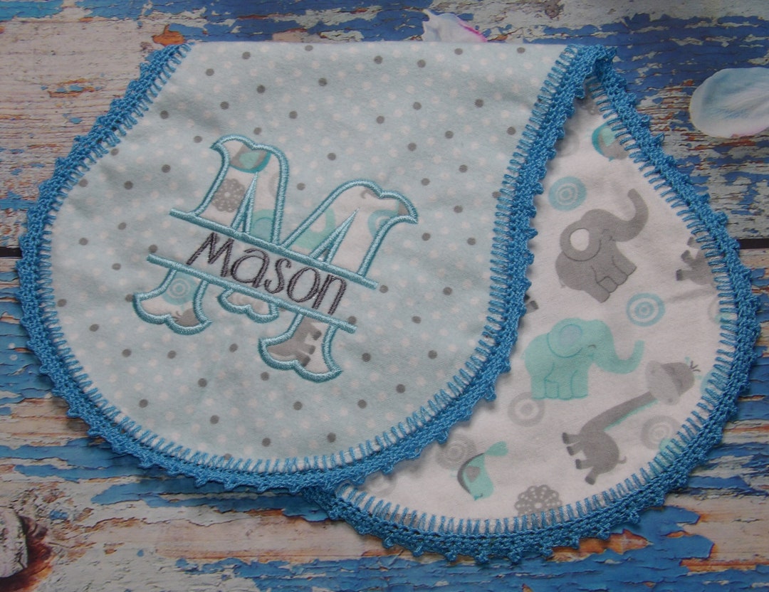 Personalized Baby Burp Cloth With Crochet Edge/crochet Trim Burp Cloth ...
