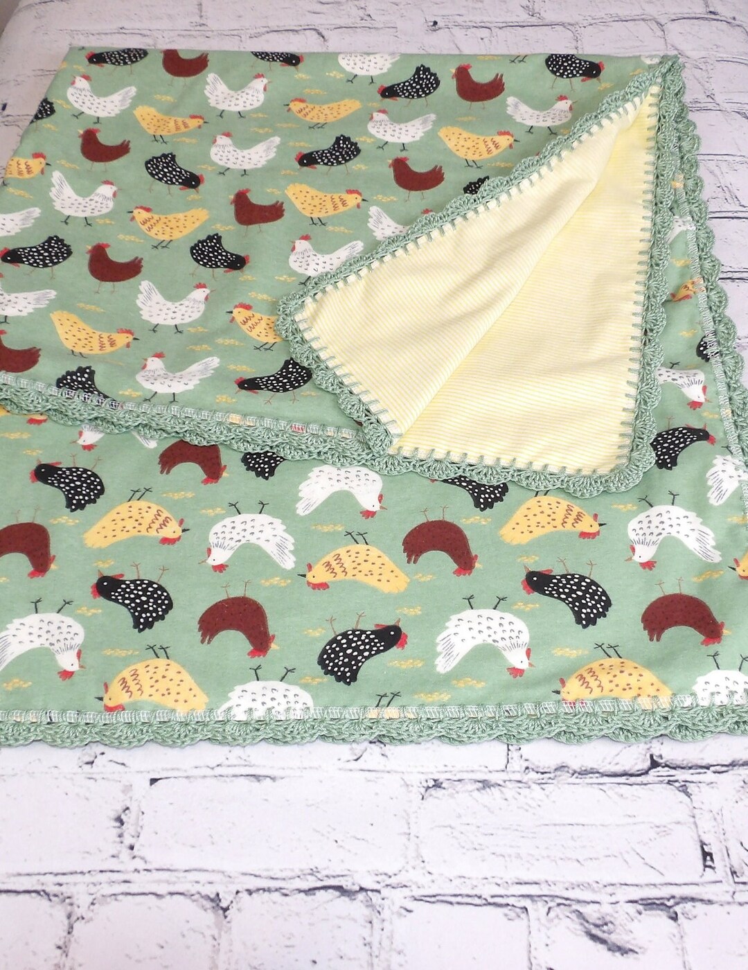 Flannel Receiving Blanket With Crochet Edge/crochet Trim/crochet Border ...