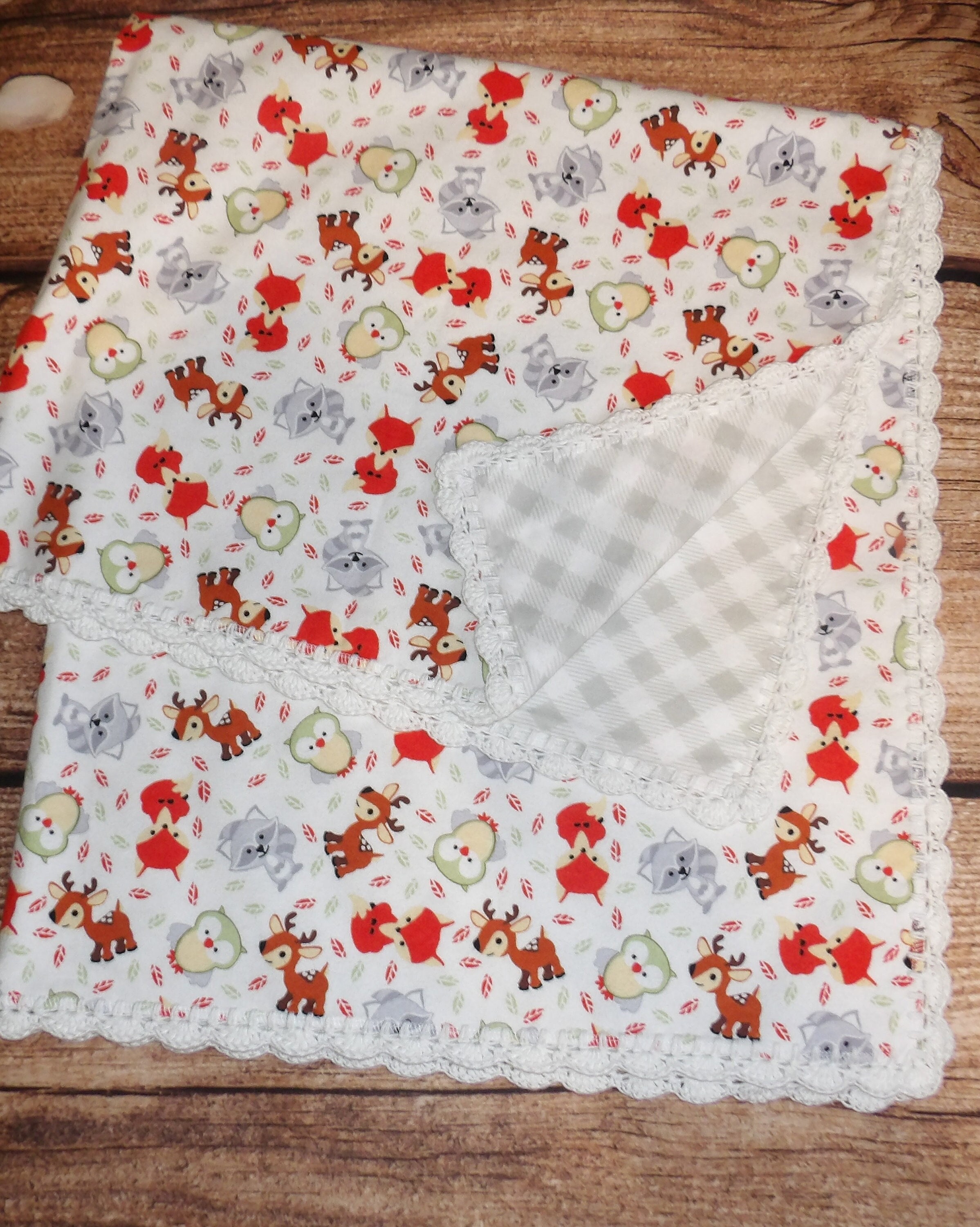 Flannel Receiving Blanket With Crochet Edge/crochet Trim/crochet Border ...