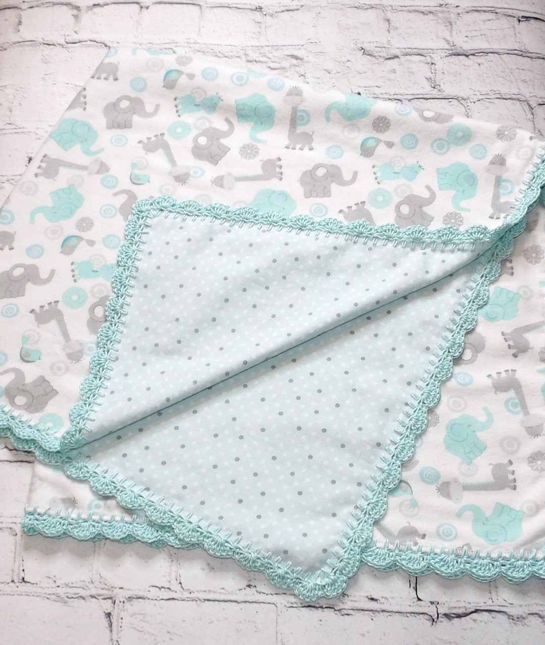 Flannel Receiving Baby Blanket With Crochet Edge/crochet Trim/crochet ...