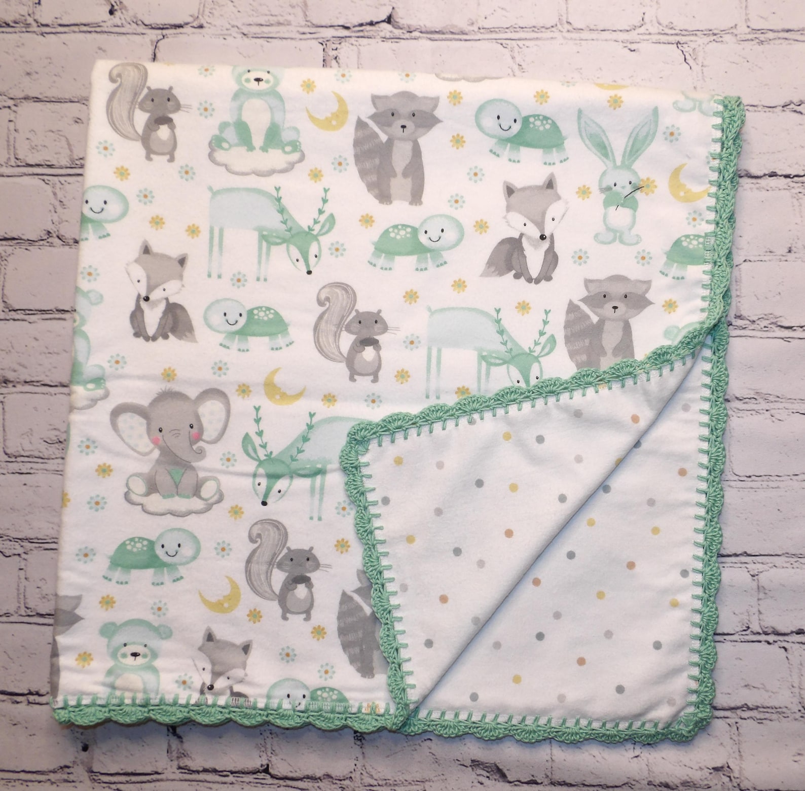 Flannel Receiving Blanket With Crochet Edge/crochet Trim/double-sided ...
