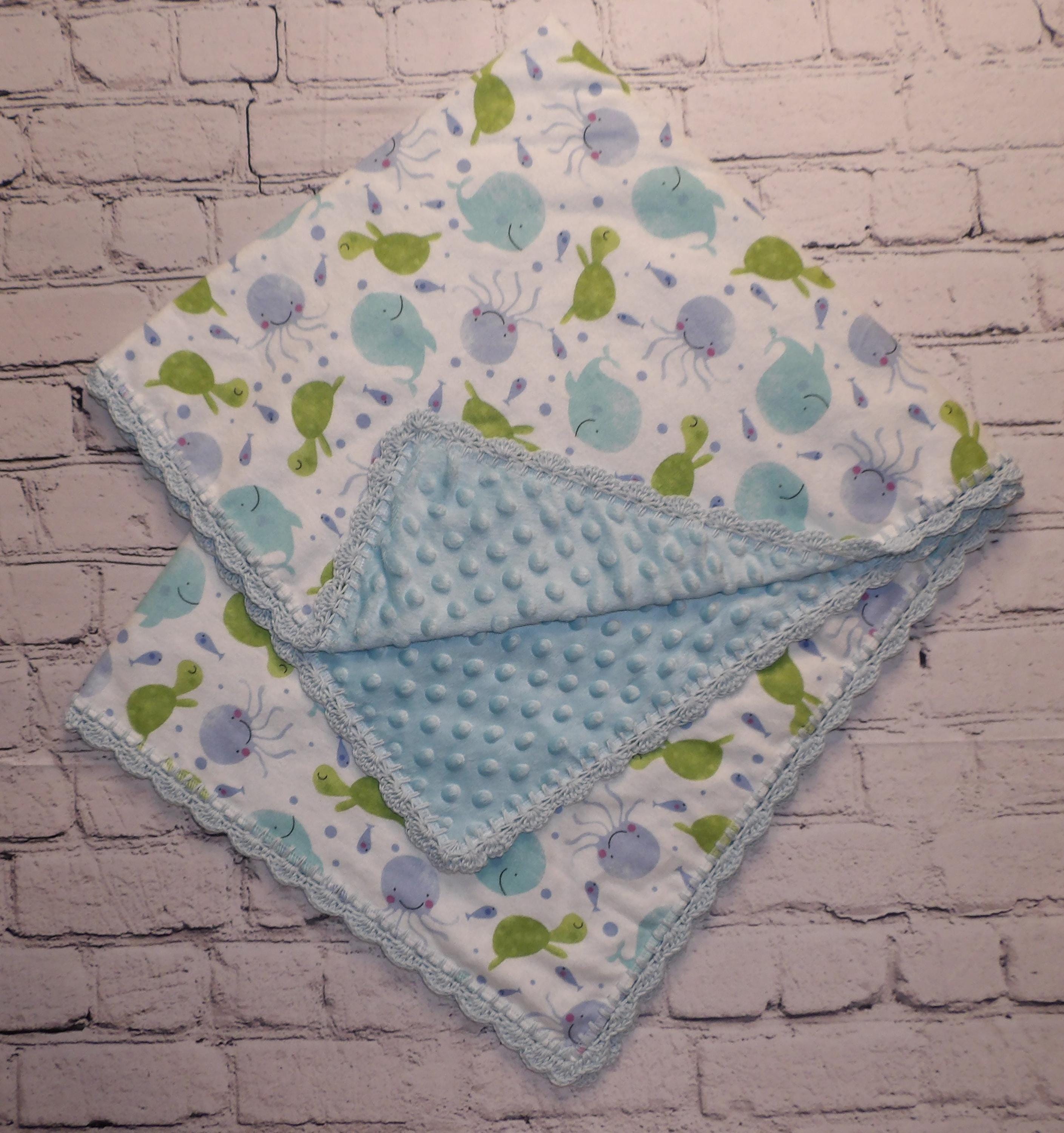 Flannel Receiving Blanket With Crochet Edge and Minky Fleece/double ...