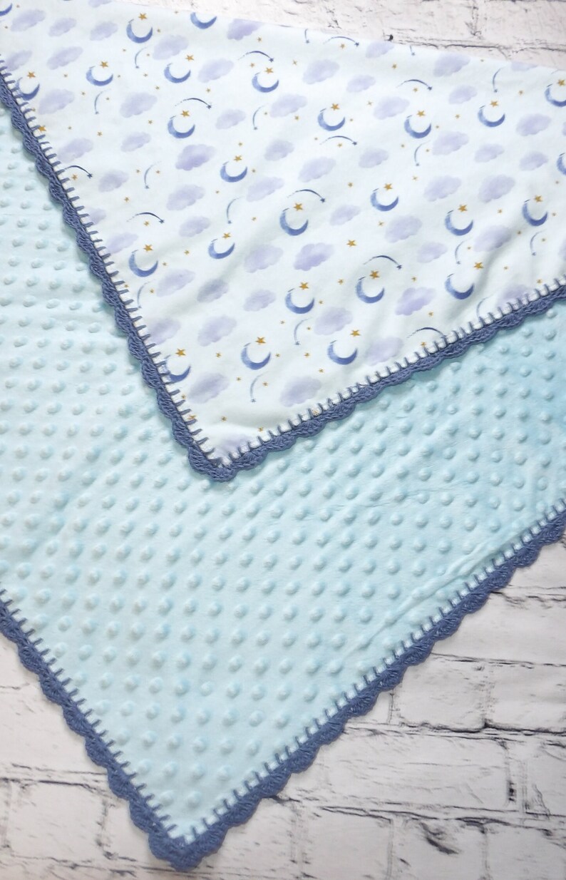 Flannel Receiving Blanket With Crochet Edge and Minky Fleece/double ...