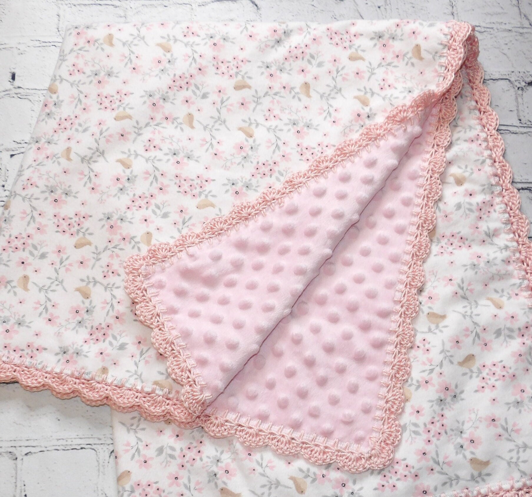 Flannel Receiving Blanket With Crochet Edge and Minky Fleece/double ...