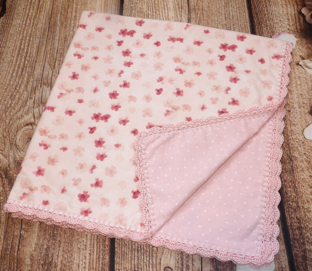 Flannel Receiving Blanket With Crochet Edge/crochet Trim/crochet Border ...