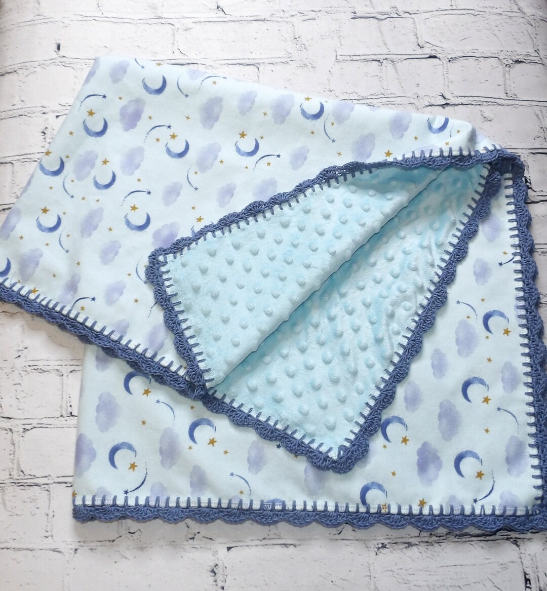 Flannel Receiving Blanket With Crochet Edge and Minky Fleece/double ...