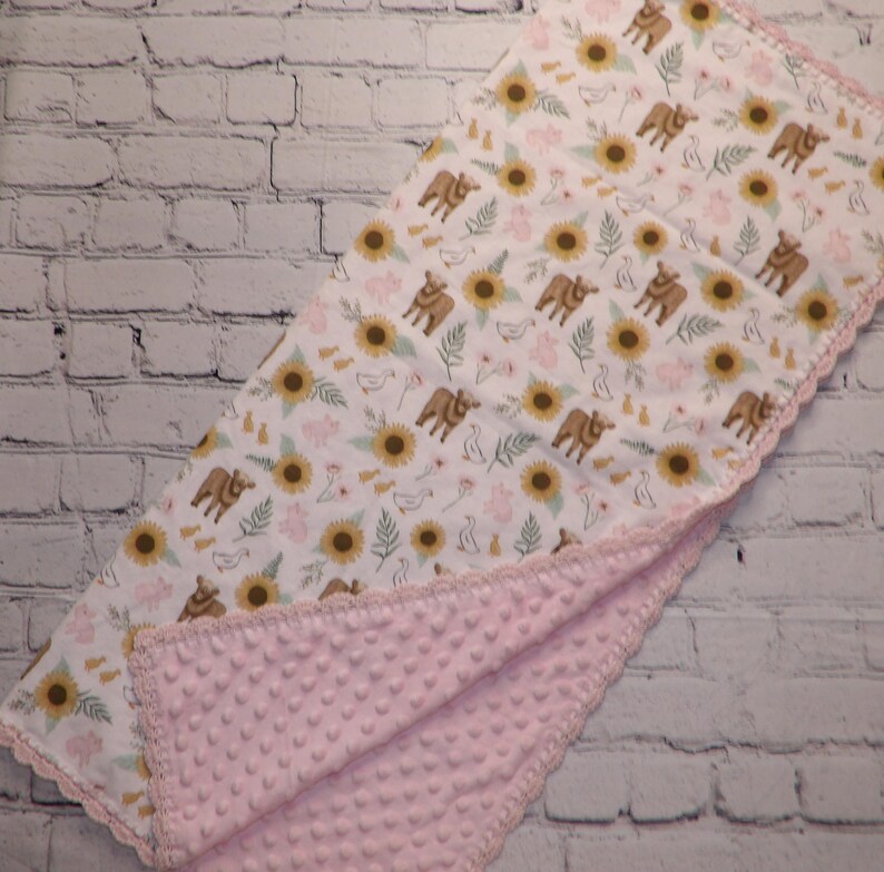 Flannel Receiving Blanket With Crochet Edge and Minky Fleece/double ...