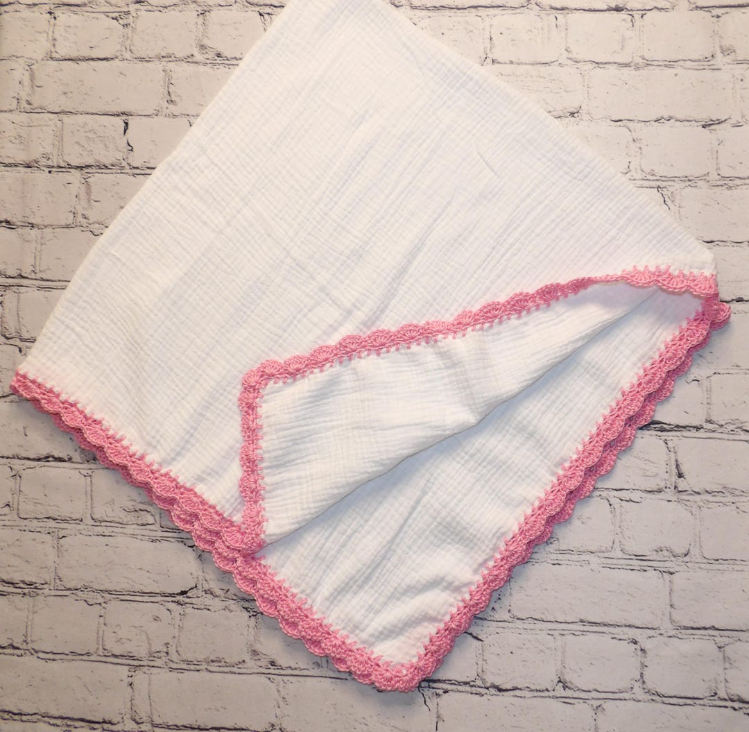 Crochet Edge Muslin Baby Blanket/crochet Edge Double Gauze Baby Blanket ...
