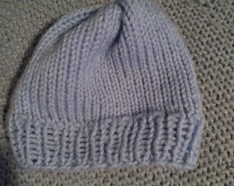 Light Blue Hand Knit Baby Hat - Etsy