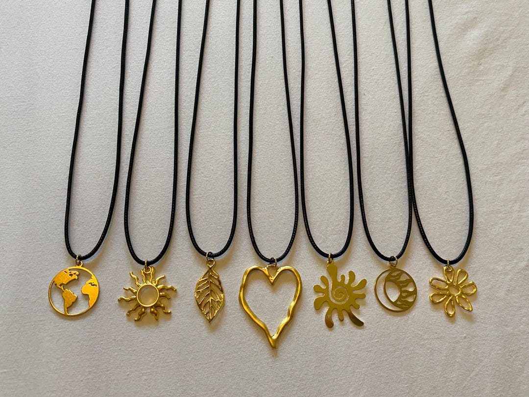 Black String Gold Charm Necklaces | Leather Necklaces | Charm Necklaces ...
