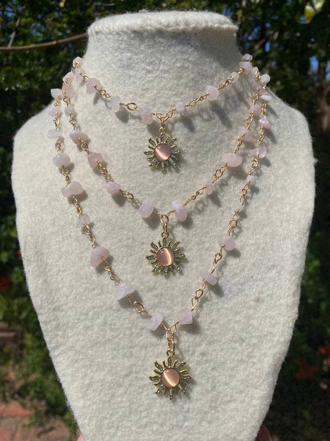 Rose Quartz Crystal Gold Chain Necklace | Rose Quartz Crystal | Sun ...