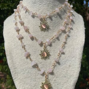 Rose Quartz Crystal Gold Chain Necklace Rose Quartz Crystal Sun Jewelry ...