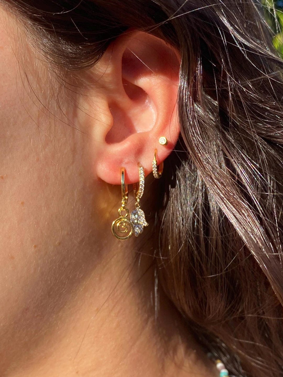 Spiral Gold Huggies Gold Earrings Gold Huggies Sun Jewelry Gemstone ...