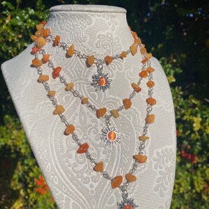 Carnelian Crystal Silver Chain Necklace Carnelian Crystal Sun Jewelry ...