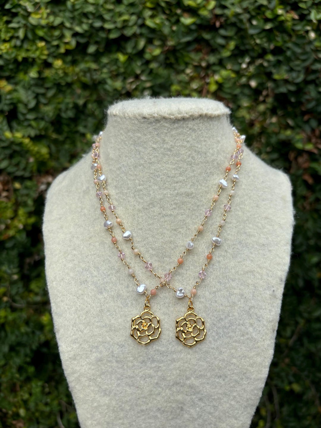 Rose Bead Wire Gold Necklaces Tarnish Resistant Rose Necklaces Necklace ...