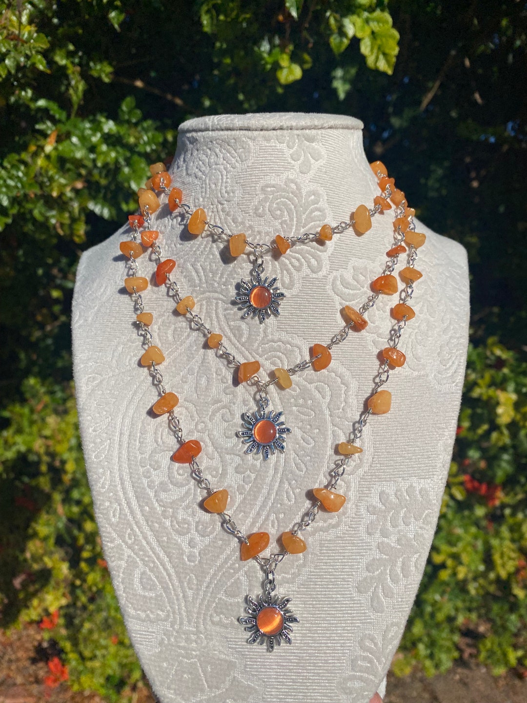 Carnelian Crystal Silver Chain Necklace Carnelian Crystal Sun Jewelry ...