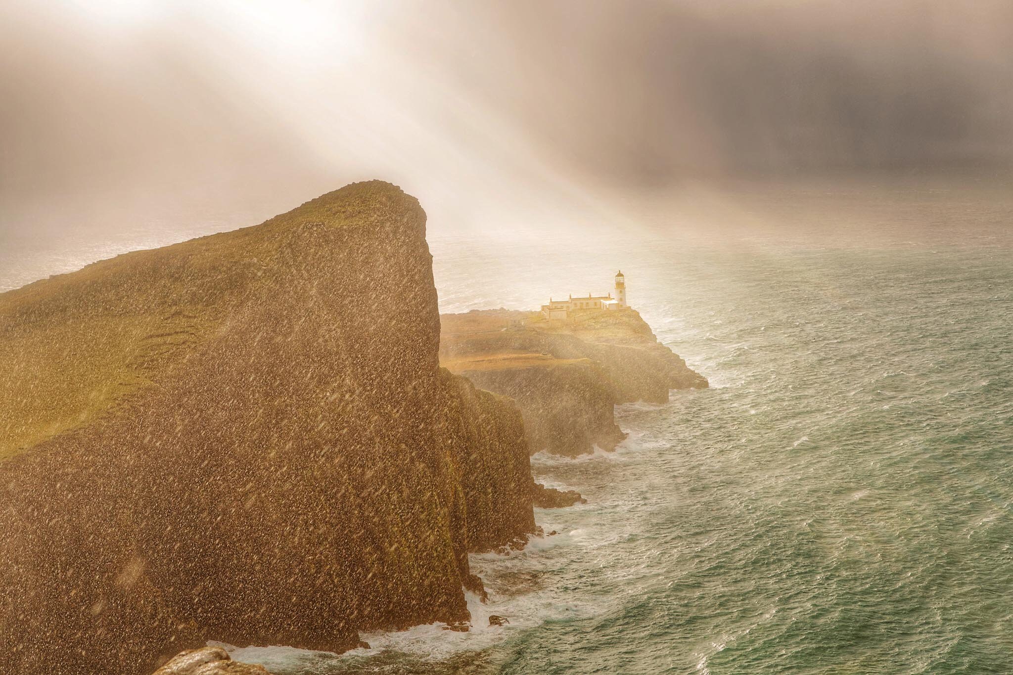 Neist Point Lighthouse on the Isle of Skye in a Winter Storm, Scotland ...