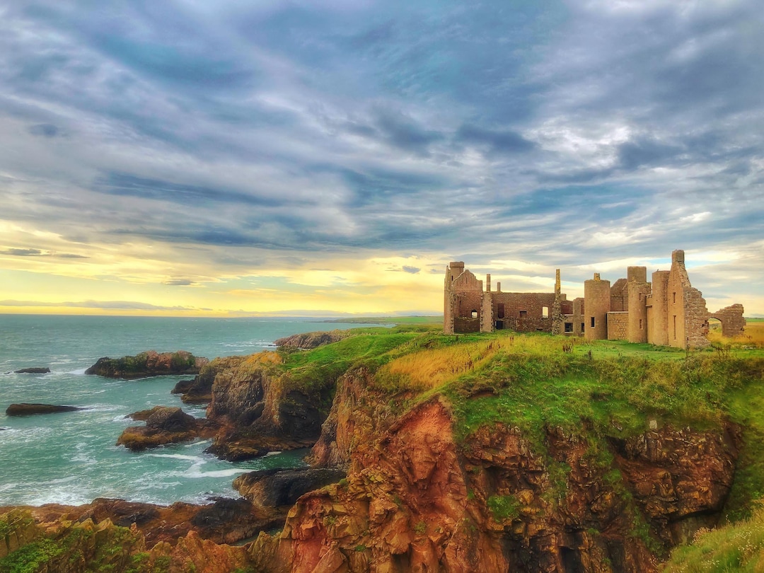 A Scottish Castle on the Ocean at Sunset, Scotland, Digital Print ...