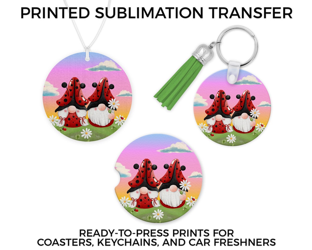 Ladybug Gnomes, Printed Sublimation Design Transfer, Car Coaster ...