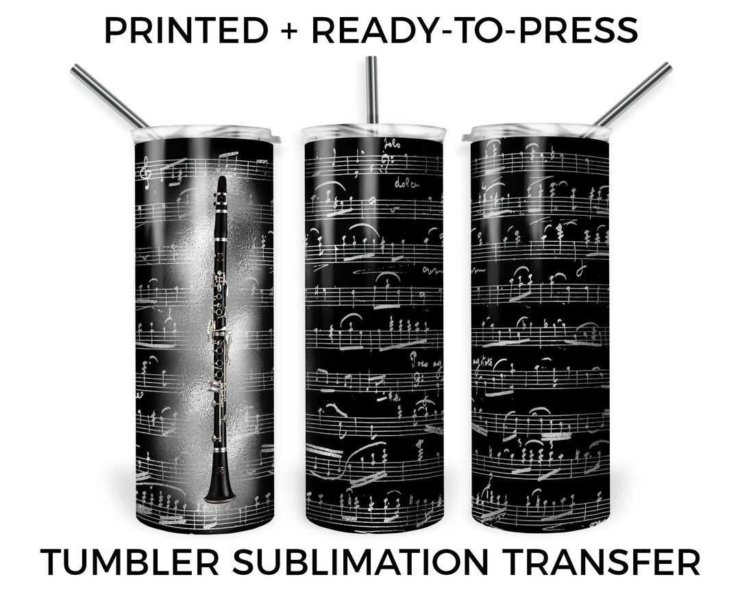 Black Clarinet and Silver Sheet Music 20 Oz Tumbler Printed Sublimation ...