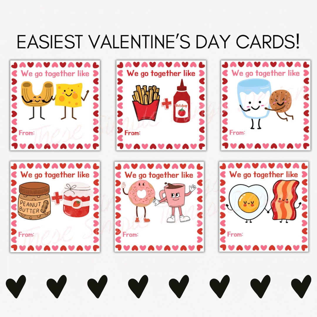 Printable Fun Food Valentine's Day Cards for Kid's Classroom Party ...