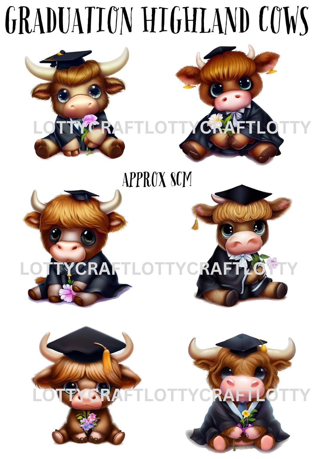 Graduation Highland Cow A4 Mulberry Rice Paper for Decoupage WW Free ...